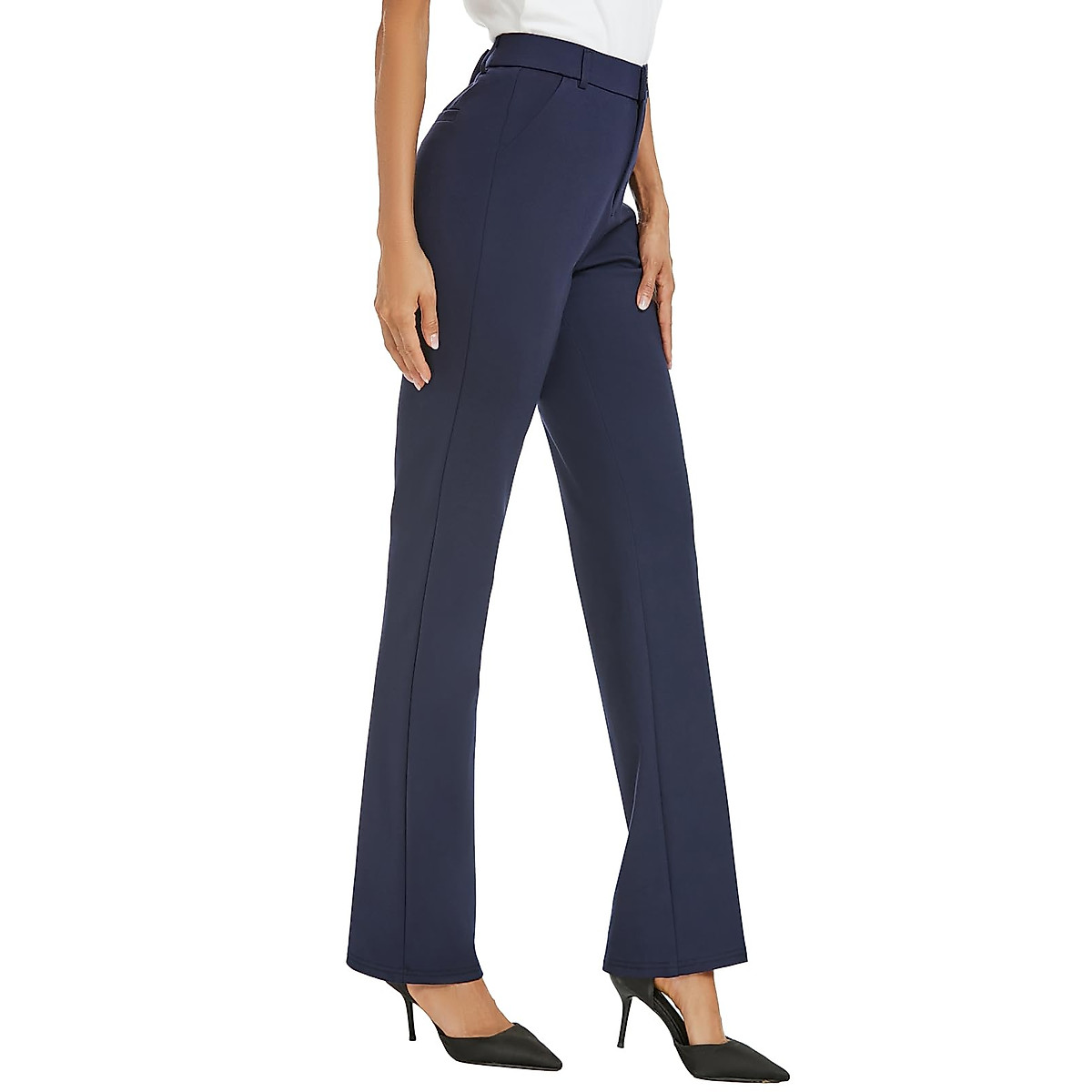 iChosy Women's Stretchy Straight Leg Dress Work Pants Business Office Casual Slacks with Pockets Navy32 0