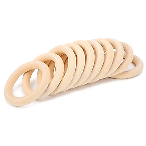 10Pcs Wood Teething Rings, 65mm Baby Unfinished Wood Circles Without Paint, Smooths Wood Circles for Crafts DIY Teething Ring, Jewelry Pendant Connectors (Wood Color-65mm)