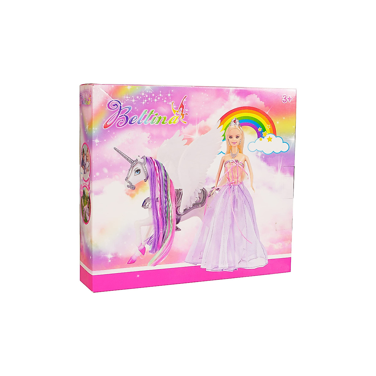 Sparkle Unicorn and Fairy Tale Princess Doll, W/ Crystal Comb and Fairy Stick, Girls' Unicorn Doll Toys Gifts, Presents for Girl Kids Aged 3+ (Pink Unicorn Purple Dress)