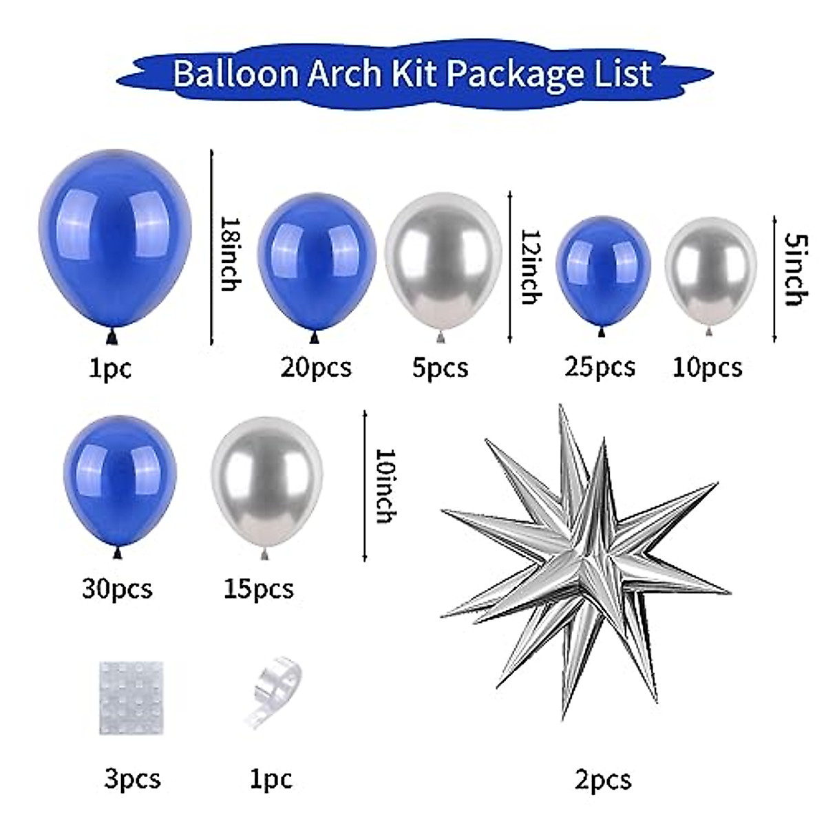 Royal Blue and Silver Balloon Garland Kit, 108pcs Blue and Silver Balloons,Navy Blue and Silver Balloons with Royal Blue and Silver Balloon for Birthday Party, Weddings, Baby Shower, Anniversaries