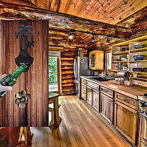 Luwanburg Palm Tree Cast Iron Beer Bottle Opener Wall Mounted with Magnetic Cap Catcher (Black)