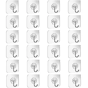Adhesive Wall Hooks Bathroom Kitchen 24 Packs Heavy Duty 22lb(Max) Nail Free Sticky Hangers with Stainless Hooks Utility Towel Bath Ceiling Hooks