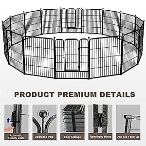 Avocahom Metal Dog Playpen 16 Panel Dog Pen 32Inch Height Exercise Pen w/2 Doors for Small/Medium Dogs Outdoor Indoor RV Yard w/36 Floor Protectors & 8 Straps, Black