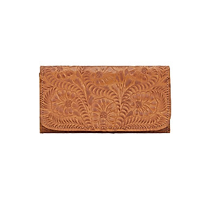 American West Women's Tri-Fold Leather Wallet Billfold for Women (Tan)