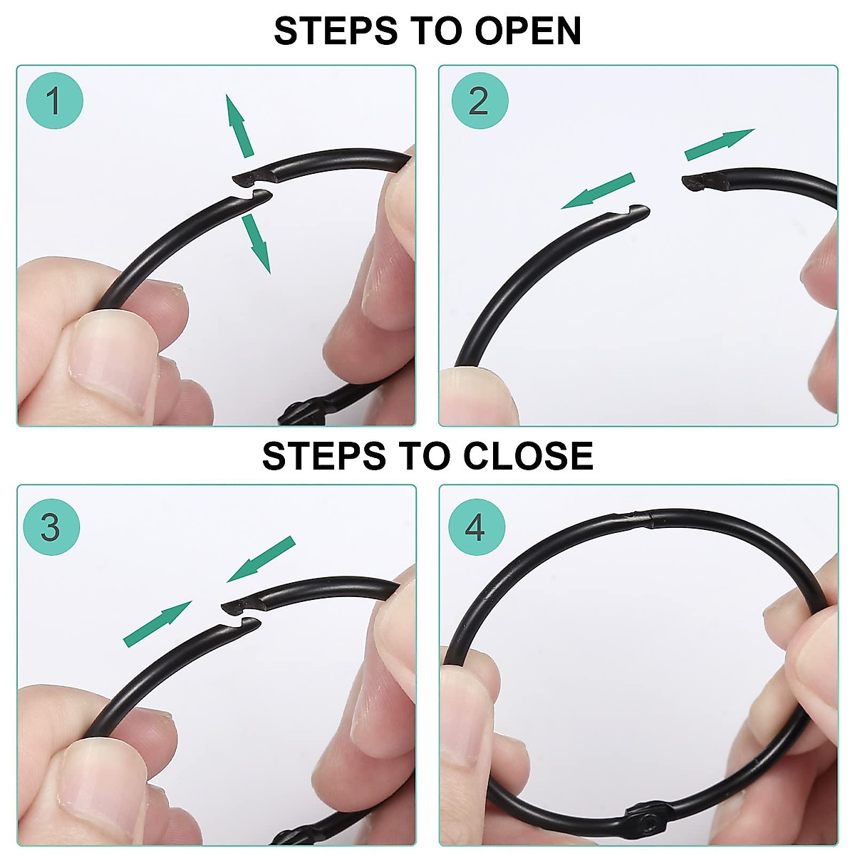 Shower Curtain Hooks, 12 Pcs Shower Curtain Rings, Round Snap Black Shower Curtain Rings, Decorative Metal Rustproof Shower Curtain Rings, Glide Smoothly Shower Rings for Curtain (Black)