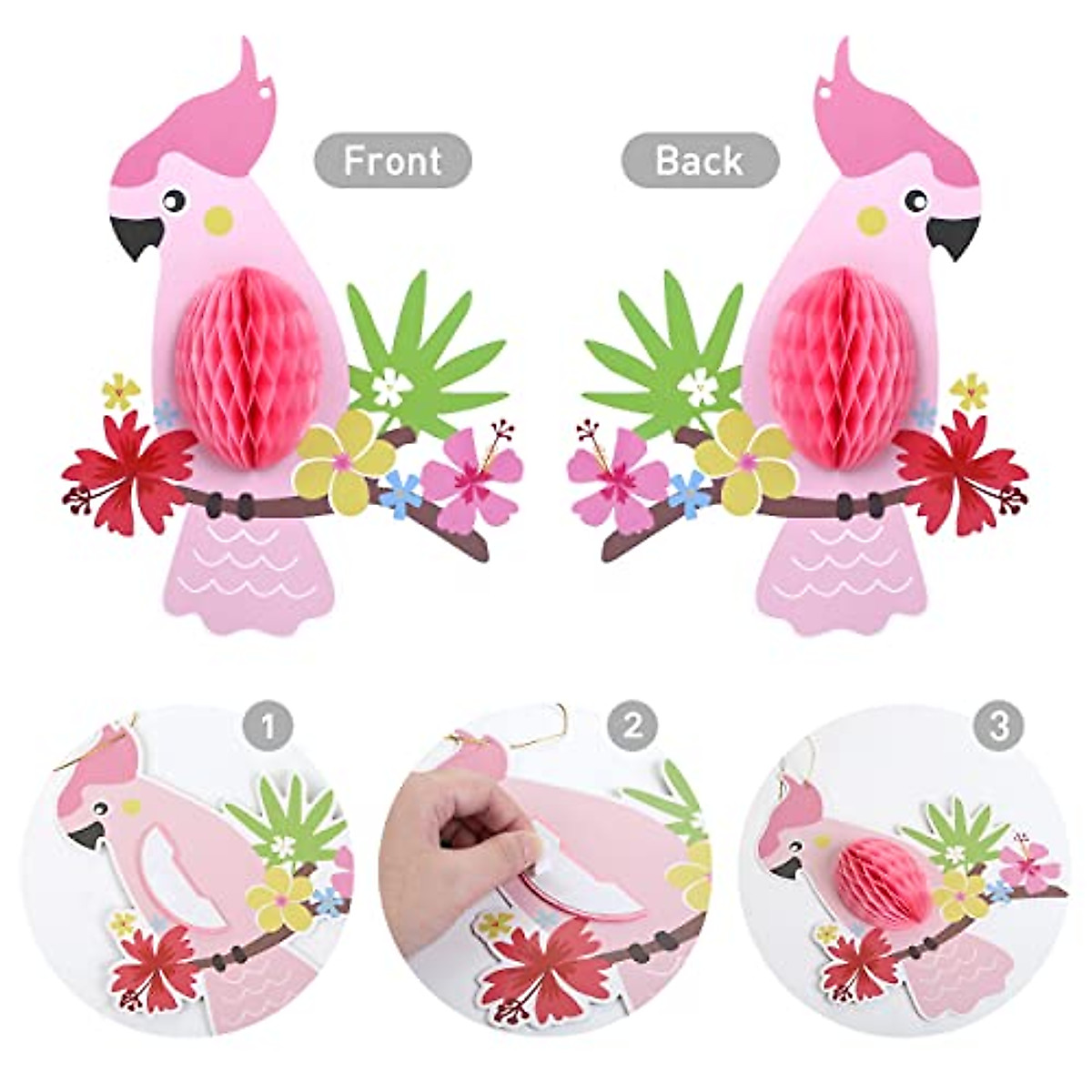 KESOTE 6 Pieces Hawaiian Tropical Parrot Bird Honeycomb Hanging Party Decorations, Summer Tiki Bar Party Decor, Rainforest Decorations Garden Yard Room Decor