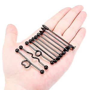 Dyknasz 14G Surgical Steel Industrial Barbell for Women Men Cartilage Helix Earring Body Piercing Jewelry 1 1/2 Inch 38mm Bar Length Black