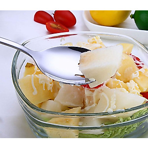 Goeielewe Pack of 2 Salad Spoon and Fork Salad Server Set, Stainless Steel Salad Serving Set, 7.7-Inch Serving Spoon and Fork Set for Salad, Gravies, Fruits, Soup or Pasta (Silver)