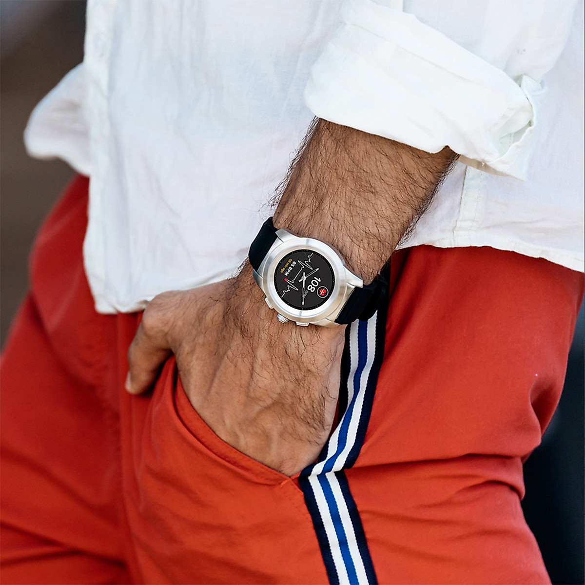 MyKronoz ZeTime Original Hybrid Smartwatch 39mm with Mechanical Hands Over a Color Touch Screen – Brushed Silver/Black Silicon Flat - New Never Opened Box (Renewed)