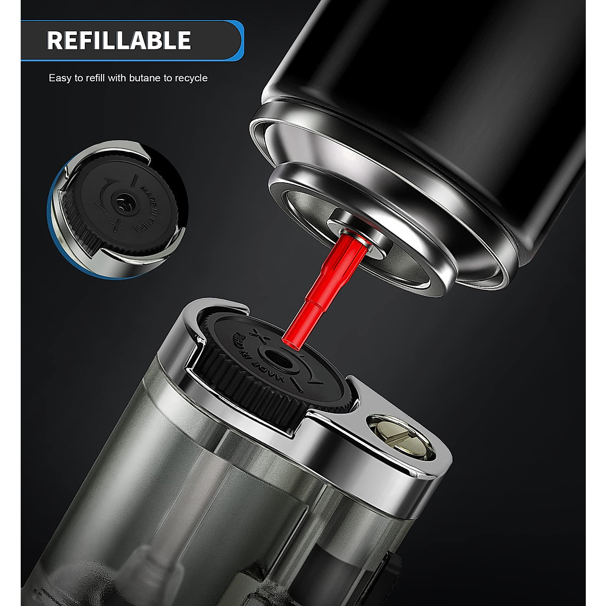 SAMNIU Pack of 2 Torch Lighter, Triple Jet Flames, Visible Gas Tank, Windproof Butane Refill Pocket Lighters for Candle, Men’s Gift (Gas not Included)