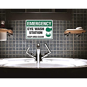 (2 Pack) Emergency Sign, Eye Wash Station Sign, Keep Area Clear Sign, 10 x 7 Inches .40 Rust Free Aluminum, UV Protected, Weather Resistant, Waterproof, Durable Ink，Easy to Mount