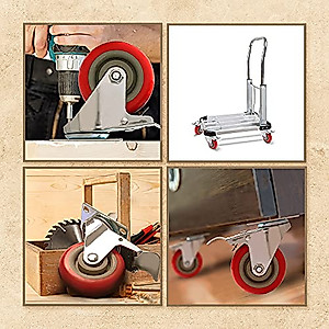 4 Pack 4" Caster Wheels Swivel 360 Degree 2 with Brake Swivel and 2 Rigid Non Swivel Fixed Stationery Combo On Red Polyurethane Wheels with Hardware