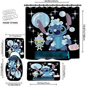 PJZGVZ 4 Pcs Shower Curtain Set with Non Slip Rugs, Toilet Lid Cover and Bath Mat, Shower Curtain with One Size