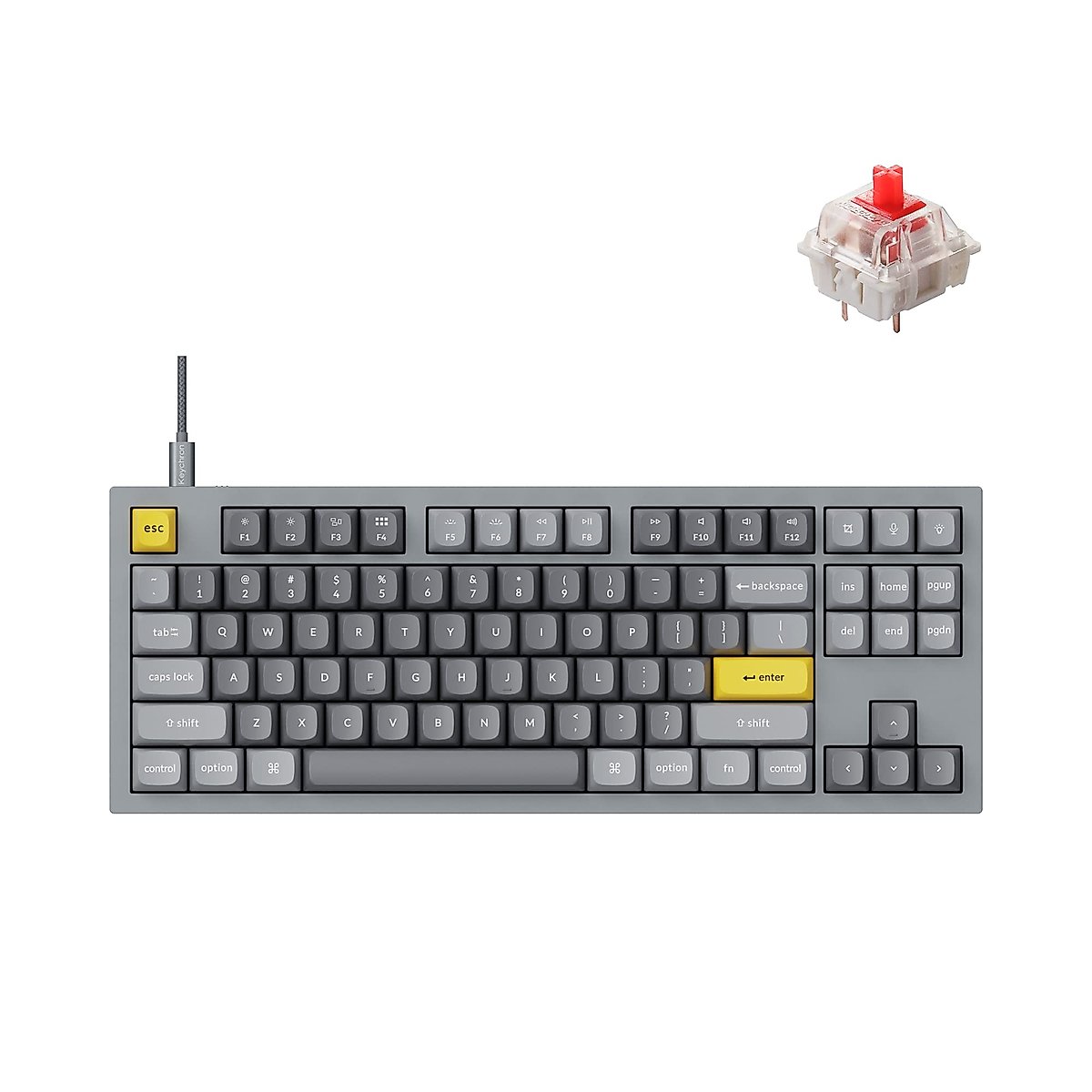 Keychron Q3 QMK/VIA Wired Custom Mechanical Keyboard, Full Aluminum Tenkeyless Layout 87 Keys, Programmable Macro with Hot-swappable Gateron G Pro Blue Switch, Compatible with Mac Windows Linux (Grey)