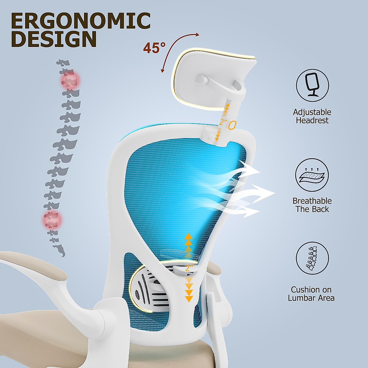 Frylr Heavy Duty Office Chair - Ergonomic Plus Size Desk Chair for Home Office Use, Supportive Mesh Design for Big and Tall People, 400lbs Capacity, Khaki