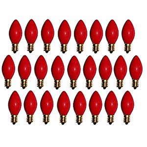 Dobar C7 Christmas Lights Replacement Bulbs - Red C7 Replacement Bulbs - E12 Candelabra Base - 5 Watt, 120 Volt - Set of 25