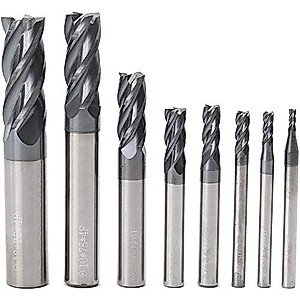 8pcs 2-12mm CNC Square Nose End Mills,Carbide Tungsten Steel 4 Fultes Milling Cutter, Router Bits Rotary Bits Tool Straight Shank 2-12mm