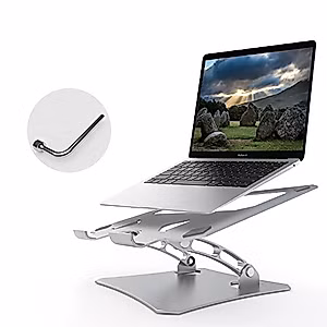 Laptop Stand, Foldable Laptop Stand, Portable Computer Stand, Travel Laptop Stand, Foldable Adjustable Ergonomic Laptop Stand Lift Desk for 10 to 17 Inch Laptops, Silver Aluminum Bracket
