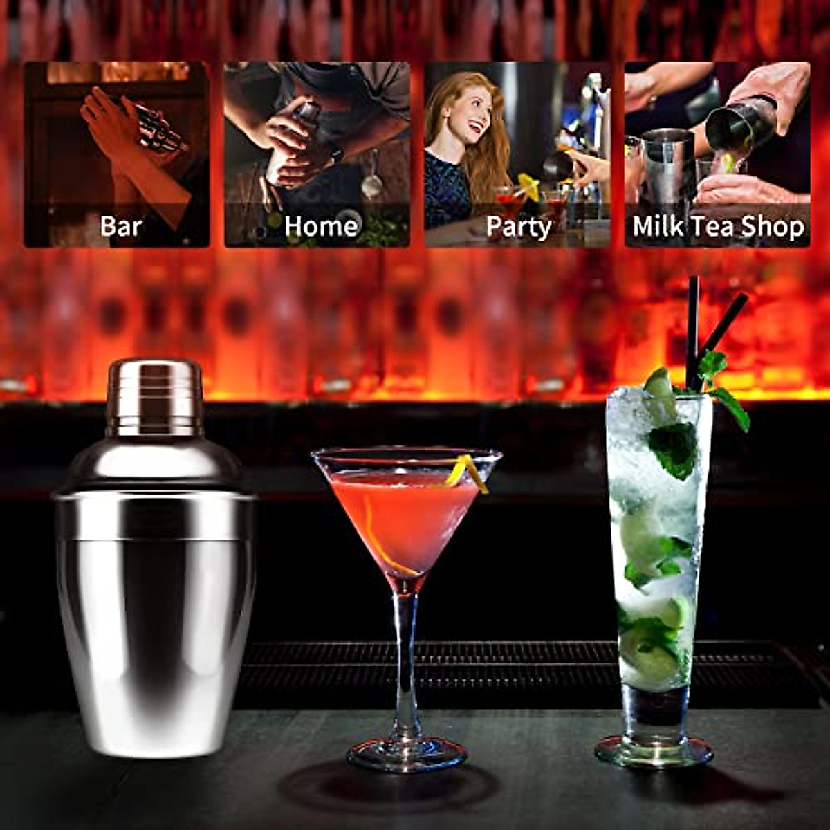 Newness Cocktail Stainless Steel Wine Shaker with Strainer and Lid Top, 8.4oz (250 ml), Small, Single Martini - Great Mother Gifts