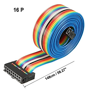 uxcell IDC Rainbow Wire Flat Ribbon Cable 16 Pins 148cm Length 2.54mm Pitch Type-C