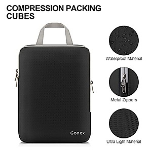Gonex Compression Packing Cubes,3pcs L+M+S Expandable StorageTravel Bags Luggage Organizers(Black)