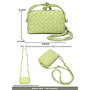 LOVEINT Small Crossbody Shoulder Bags for Women，Hand Woven Leather Clutch Purses Tote Bag Wallet Sling Bag Handbags (Lime color)