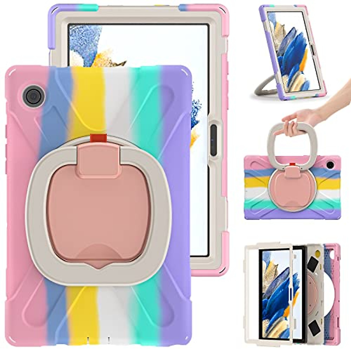 Tablet Case Cover Compatible with Samsung Galaxy Tab A8 10.5 inch 2021 (SM-X200/X205) Shockproof Kids Case,[Kickstand] [Shoulder Strap] 360 Degree Rotating Handle Stand Bracket Heavy Duty Rugged Cover