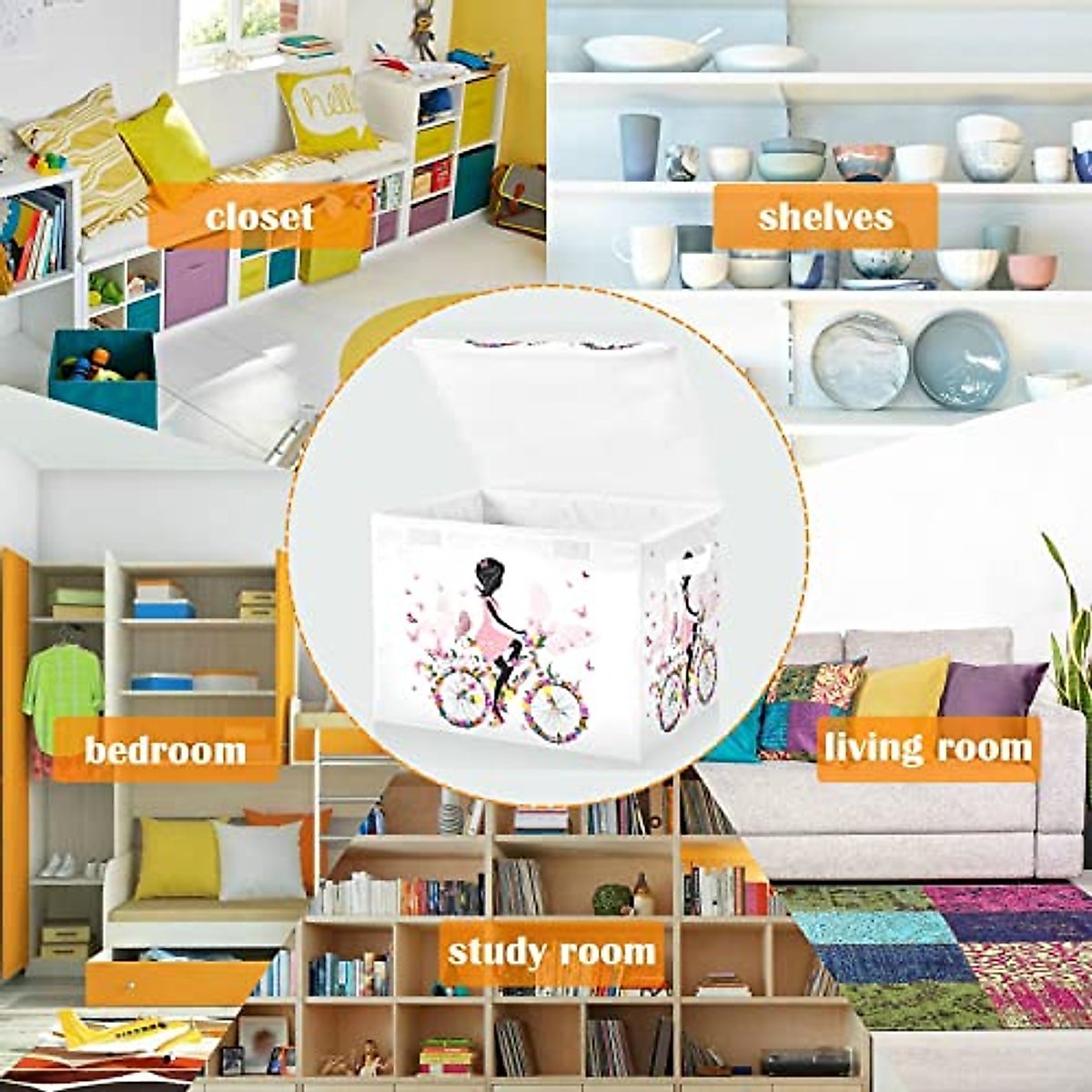 CaTaKu Romantic Butterflies Storage Bins with Lids and Handles, Fabric Large Storage Container Cube Basket with Lid Decorative Storage Boxes for Organizing Clothes
