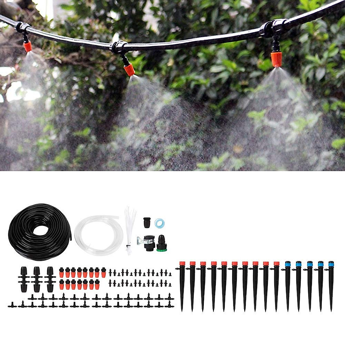 Oumefar 40m Drip Irrigation System Automatic Irrigation Plastic Watering System 4/7 Hose Set Drip Irrigation System Kit Sprinkler System for Garden Watering