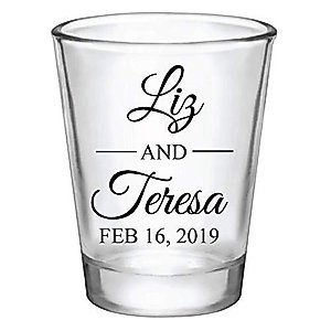 Personalized wedding shot glasses, monogram wedding favors for guests, personalized wedding favors, wedding shot glasses with names and date
