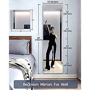 Wall Mirror Full Length Mirror for Bedroom Full Body,Shatterproof Mirror for Kids Tiles,large 12"x12"x4 Pcs,Unbreakable frameless Acrylic Gym Mirrors for Home Gym,Over the Door Mirror Stick on Closet
