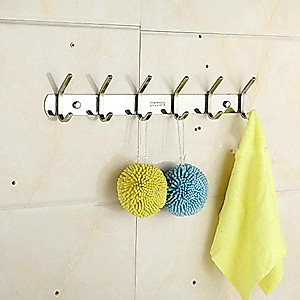MASS DYNAMIC Wall Mounted Coat Hooks – Stainless Steel Clothes Hooks for Wall, 6 Dual Hooks Hanger for Hat, Kitchen Utensils, Bathroom and Other Tools