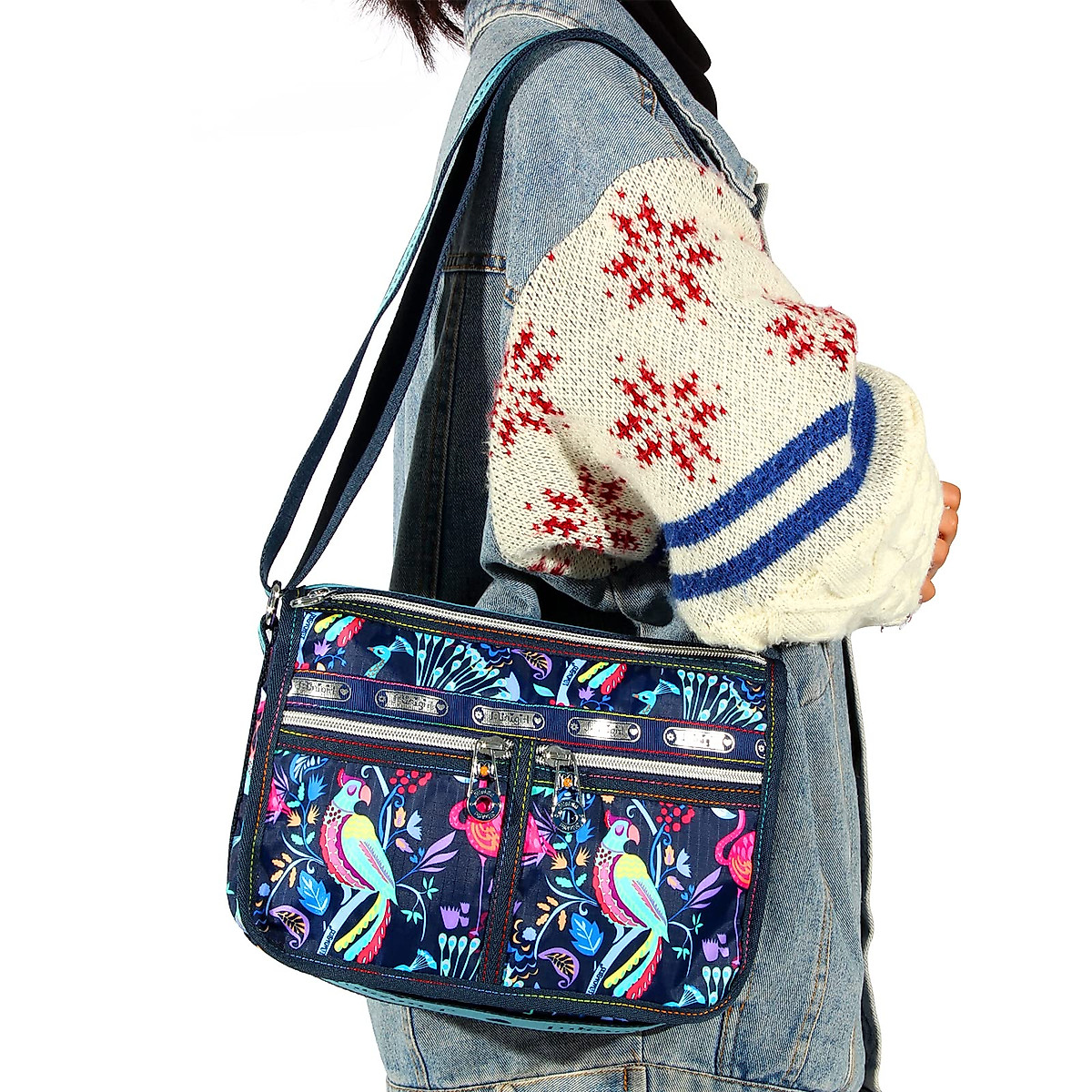 Oudduo Women Lady Shoulder Handbag Phoenix Nylon Casual Fashion Shoulder Bag Waterproof Travel Crossbody Bag Multiple Compartments (Birds)