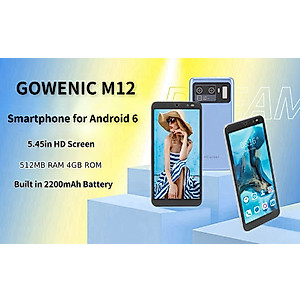 GOWENIC M12 Uitra 5.45in HD Screen Smartphone, 512MB RAM 4GB ROM Dual Sim Cell Phone, Face Recognition Dual SIM Dual Standby Mobile Phone, Built in 2200mah Lithium Battery, for Android 6 (Gray)