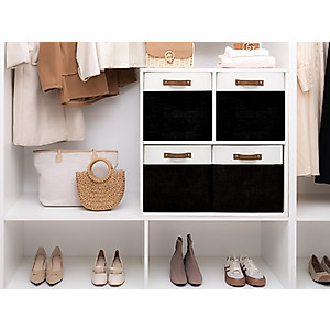 StorageWorks 13x13 Storage Cubes, Collapsible Storage Bins Organizer for Closet, Fabric Storage Box with PU Handles, Black and White, 4-Pack