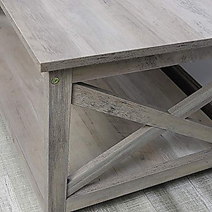 Rainbow Sophia Coffee Table, Modern Farmhouse Wood Coffee Table with 2-Tier Storage, 40 Inch, Washed Oak
