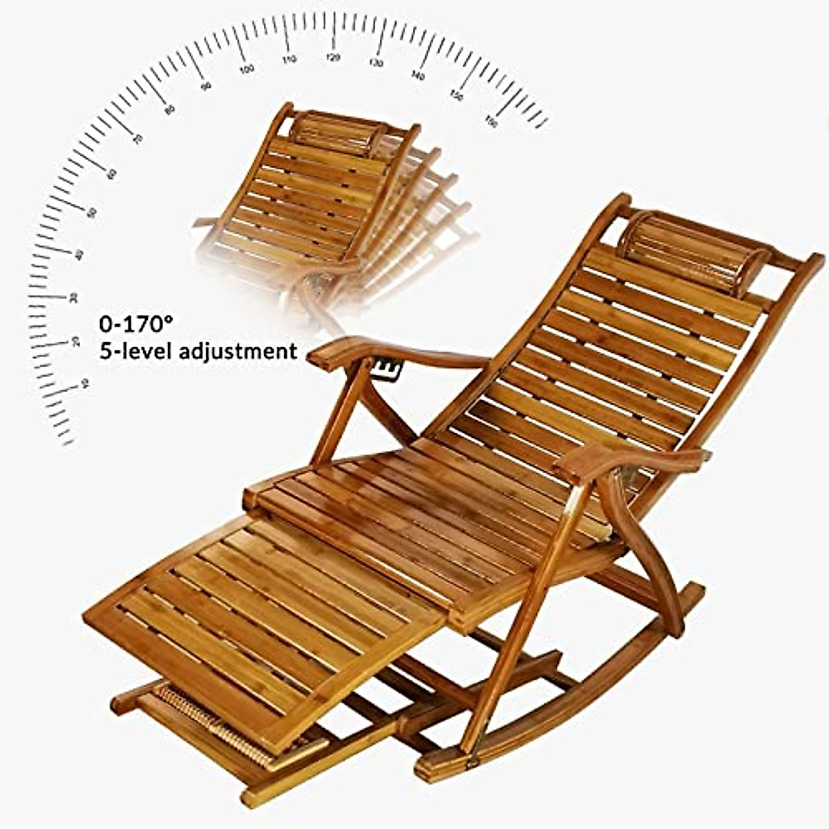 BROHN Lounge Chair, Outdoor Patio Woodenl Rocking Chair, Padded Modern Rocker Chairs with Cushion, Support 440lbs for Porch, Deck, Balcony or Indoor Use