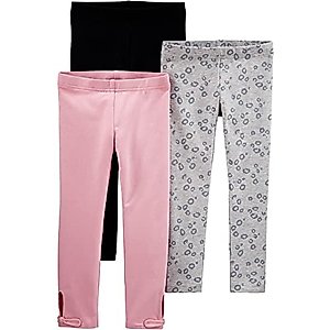 Simple Joys by Carter's Girls' 3-Pack Leggings, Black/Grey Animal Print/Pink, 5T