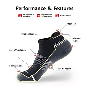 MONFOOT Women's and Men's 5 Pairs Pickleball Tennis Running Athletic Cushion Socks Black Small, multipack