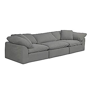 Sunset Trading Cloud Puff 3 Piece Performance Gray Grey 1` Slipcovered Modular Sectional Sofa, 132" Deep-Seating Down-Filled Couch