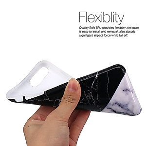 iPhone 7 Plus Case, iPhone 8 Plus Case, JAHOLAN White Black Geometric Marble Design Clear Bumper TPU Soft Rubber Silicone Cover Phone Case for Apple iPhone 7 Plus/iPhone 8 Plus