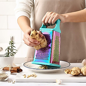 KYA25 Rainbow Color Knife Block Set + KYA52B 7 PCS Stainless Steel Cooking Utensils Sets with Titanium Plated + KYA57 rainbow Color box grater