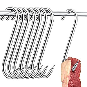 8 Pcs Meat Hook 8 Inch 10 mm Stainless Steel Hanging Meat Hook Butcher Hooks Processing S Shaped Meat Equipment Heavy Duty Meat Hanging Hooks Meat Hangers for Beef Sausage Fish Turkey Chicken Ribs