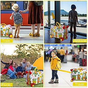 MOREFUN Kids Luggage Toddler Suitcase,Kids Carry on Luggage with Wheels for Girls,Kids Suitcase Ride on Suitcase for Kids (Yellow Zoo)