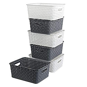 Tstorage Plastic Woven Basket, Small Plastic Baskets for Shelf, 6 Packs