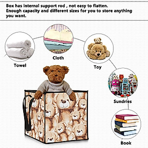 Lovely Teddy Bear Storage Bin Collapsible Toy Storage Basket Cube Laundry Basket Waterproof Nursery Hamper with Handles for Kids Room Nursery Closet Shelf Toys Playroom Decor