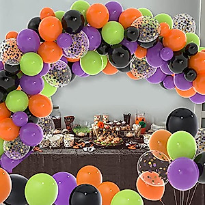 Labeol 136PCS Halloween Balloons Garland Kit, Halloween Party Decorations Orange Black Purple Green Confetti Balloons Arch Kit with Pumpkin Balloon and Spider Brithday Decorations Supplies