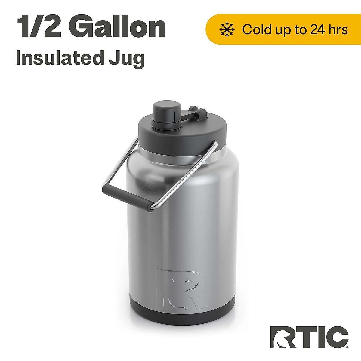 RTIC Jug with Handle, Half Gallon, Graphite Matte, Large Double Vacuum Insulated Water Bottle, Stainless Steel Thermos for Hot& Cold Drinks, Sweat Proof, Great for Travel, Hiking & Camping