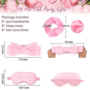 WHAVEL 18 Pcs Sleepover Party Supplies for Girls - Pink Party Favors Include 6 Spa Headband, 6 Silk Eye Mask and 6 Velvet Scrunchies for Spa Birthday, Bachelorette Party, Slumber (Pink)