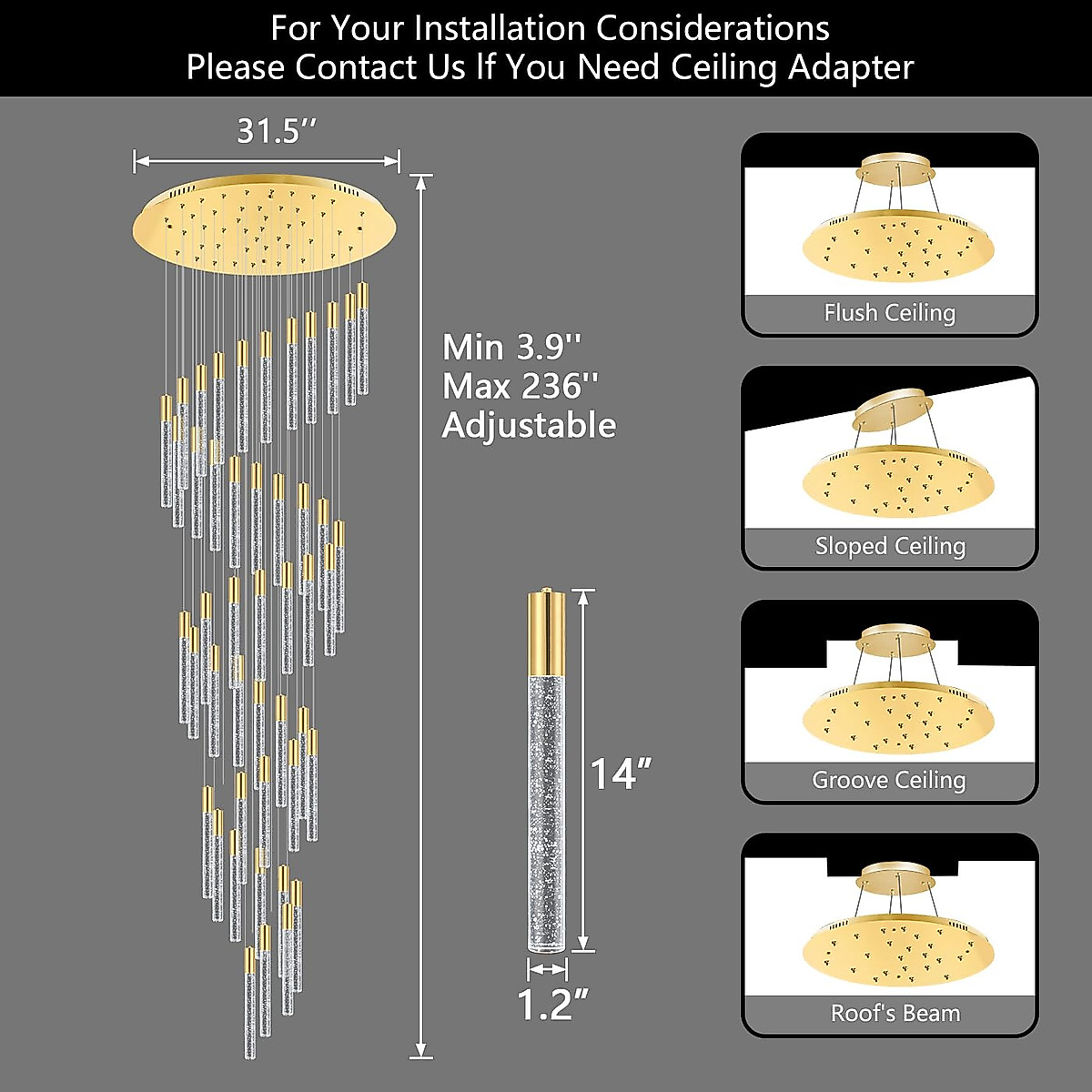20ft Large Chandeliers for Living Room Gold Modern LED Lights High Ceiling Chandelier for Entryway Dining Room Ceiling Pendant Light Fixtures Sloping Ceiling Adjustable Dimmable Lighting